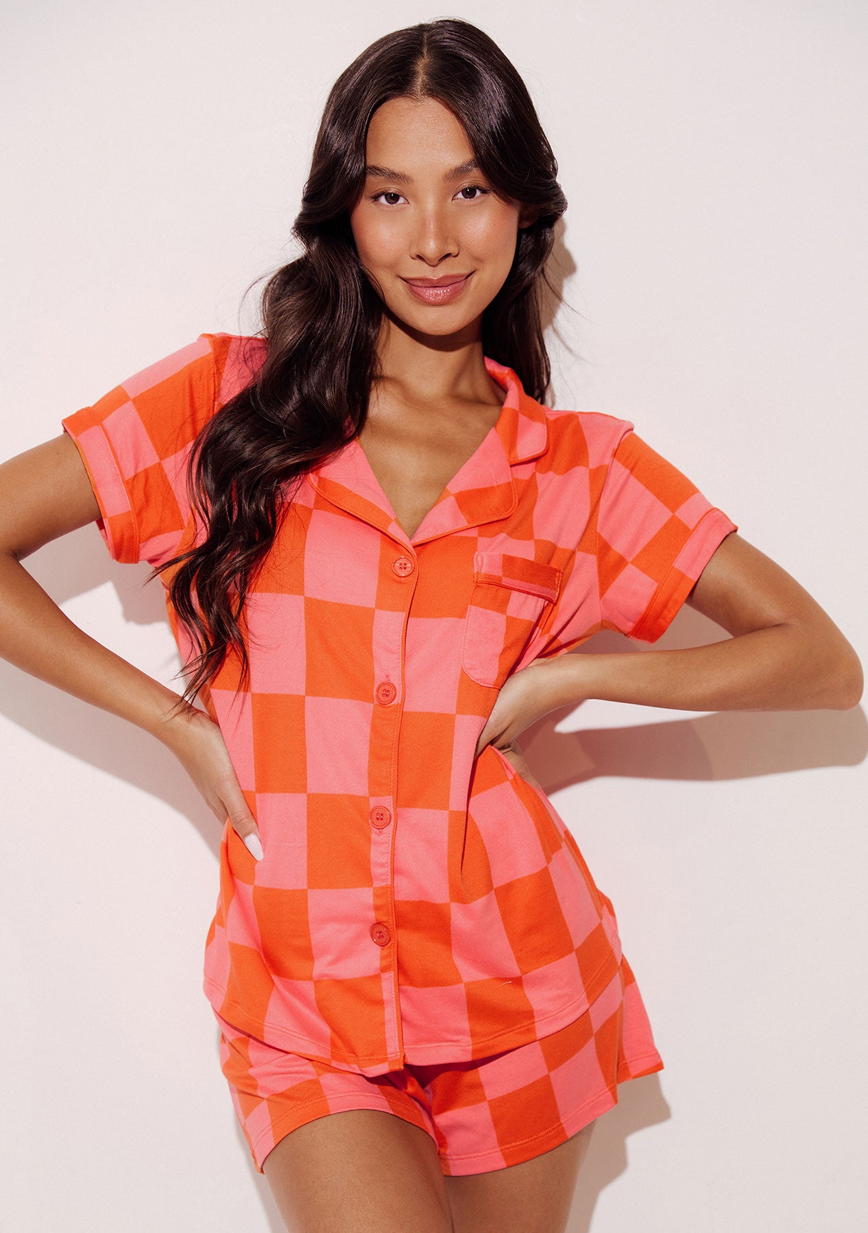 Women's - Catnapper Set - Big Check (Orange & Pink) – ENZOS Inactive Wear